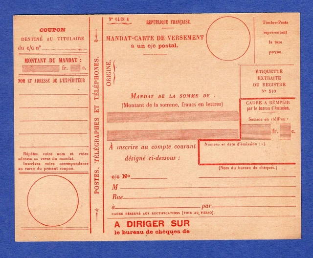AS9* COUPON MANDAT-CARTE de Versement neuf bon état EUR 1,10 - PicClick FR