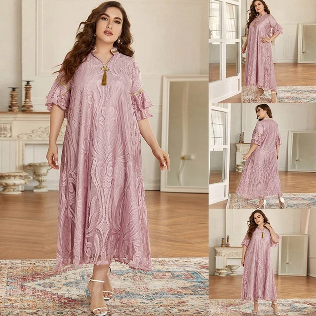 ROBE LONGUE FEMME en dentelle rose l gante abayas soir e musulmane taille pl EUR 23,26 - PicClick FR