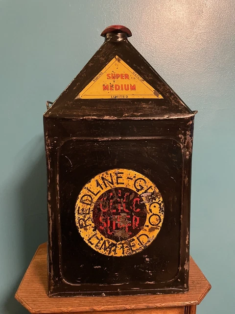 VINTAGE REDLINE GLICO Oil Can 5 Gallon Pyramid Garage Drum £145.00 ...