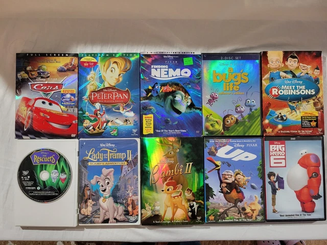 WALT DISNEY PIXAR DVD Lot of 10 Cars, Peter Pan, Finding Nemo, Up, Big ...
