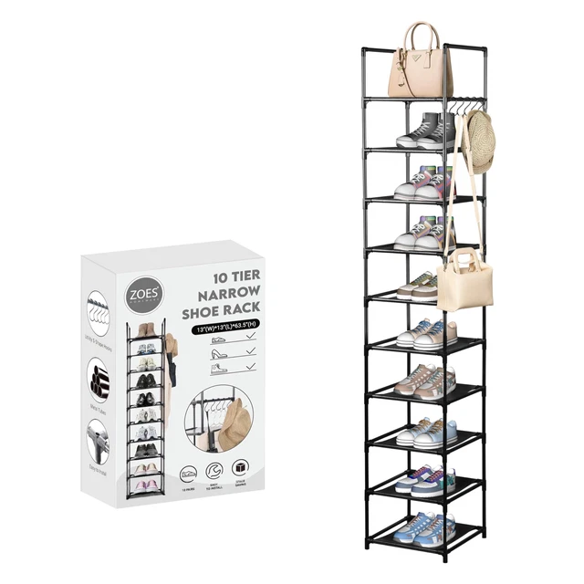 ZOES HOMEWARE TALL Narrow Shoe Rack, Skinny Vertical Shoe Racks, 10 ...