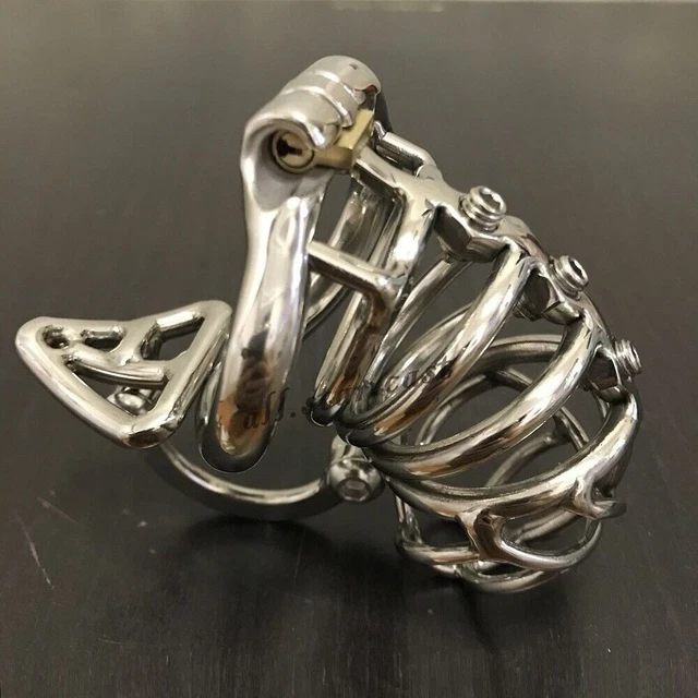 STAINLESS STEEL MALE Chastity Device Metal Cage Men Screws Locking Belt ...