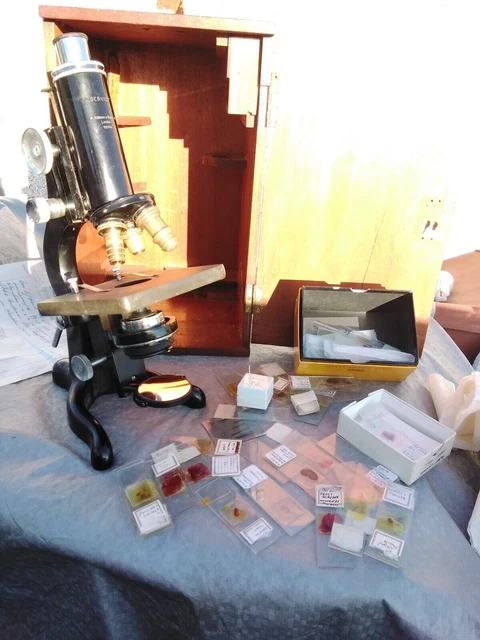 MICROSCOPE WATSON & Sons Service Microscope And Case And Glass Slides £ ...