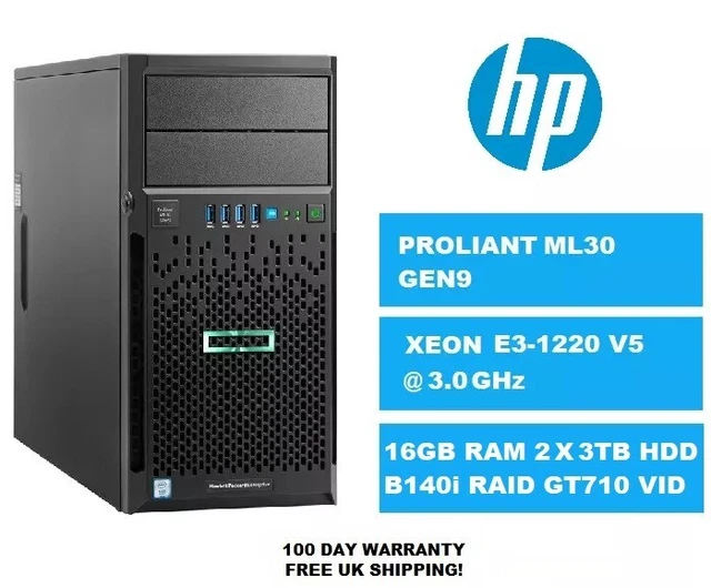 HP PROLIANT ML30 GEN9 Tower Server E3-1220 V5 4 Core 3.0GHz 16GB 2X3TB HDD £169.99 - PicClick UK