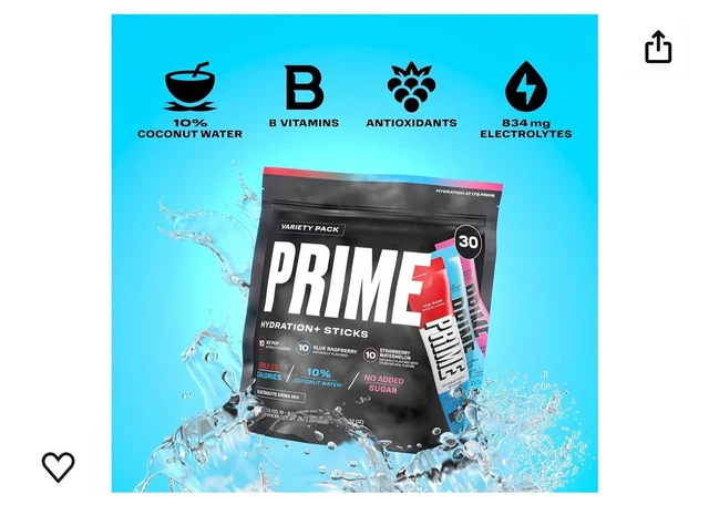 PRIME HYDRATION+ STICKS Electrolyte Drink Mix Variety Pack 30 Ct No ...