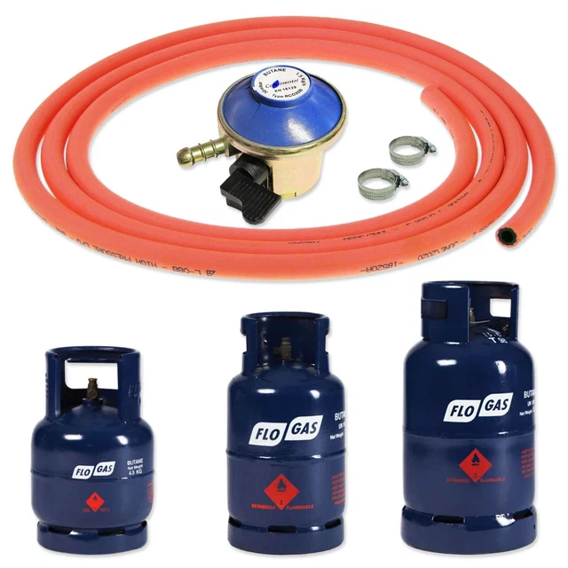GAS BOTTLE PRESSURE REGULATOR 3m ORANGE FLEXIBLE HOSE 20mm CLIP ON ...