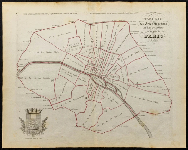 1836 - PLAN ancien et carte des arrondissements de Paris - Gravure ...