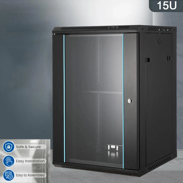 15U NETWORK SERVER Rack Data Cabinet Enclosure Wall Mount Glass Door ...