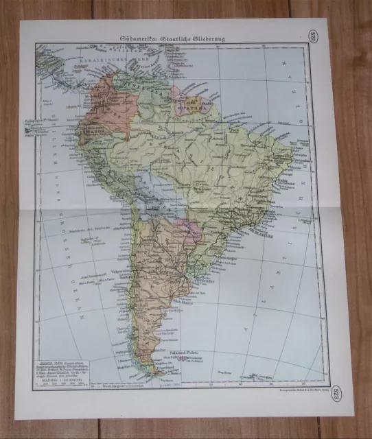 1937 ORIGINAL VINTAGE Political Map Of South America Argentina Brazil ...