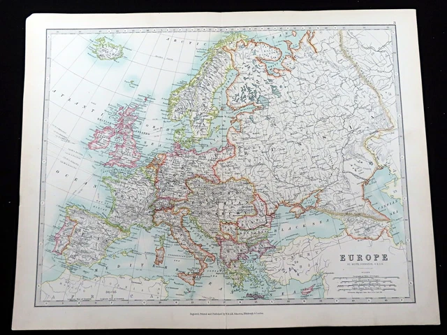 ANTIQUE MAP OF Europe Old European Empire Borders Victorian AK Johnston ...