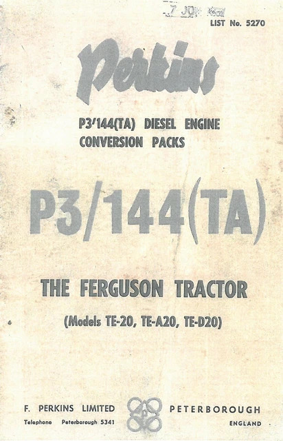 PERKINS P3/144(TA) DIESEL Engine Conversion Pack Ferguson Tractor TE 20 ...