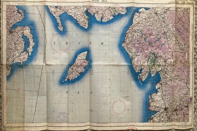 ANTIQUE ORIGINAL WWII Map Air Flying Irish Sea 2nd Edition World War ...