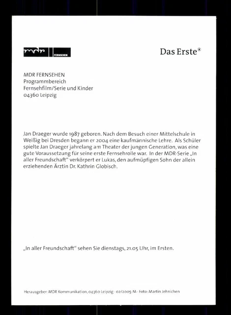 JAN DRAEGER IN aller Freundschaft Autogrammkarte Original Sign. + F ...