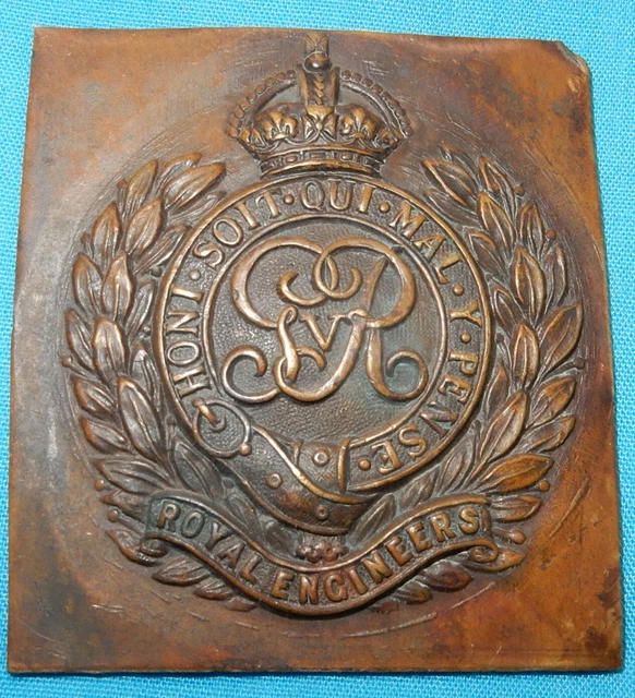 ANTIQUE MILITARY BRONZE Plaque Badge The Royal Engineers George V ...
