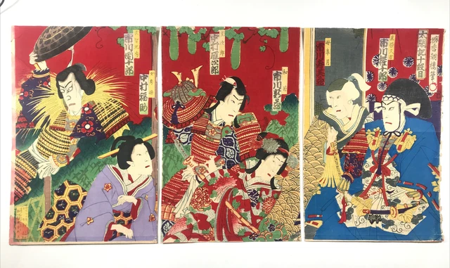 ANTIQUE JAPANESE WOODBLOCK Print Kochoro Kabuki Play Ehon Taikoki 1890 ...