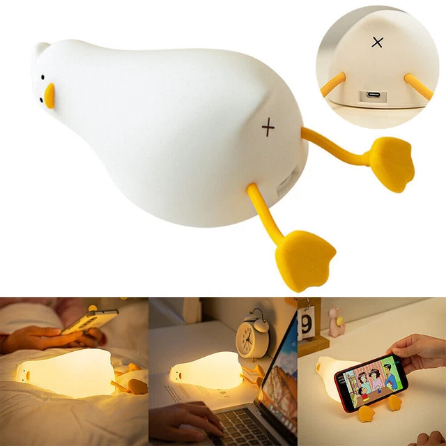 USB CHARGING CUTE Silicone Lying Flat Duck LED Night Light Table Lamp ...