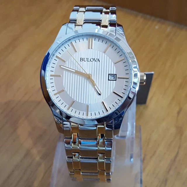 MENS BI-TONE GOLD Silver Bracelet Classic Bulova 98B263 Gents Analog ...