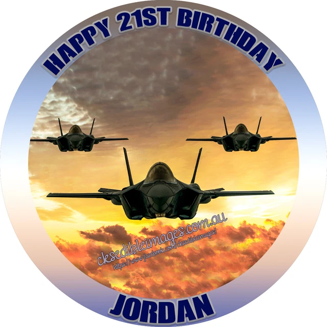 F35 FIGHTER JET Custom Blue Edible Image Cake Icing Topper 5-8 Inches ...
