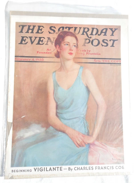 VINTAGE SATURDAY EVENING Post Cover Only Feb 4 1933 Vigilante Frances ...