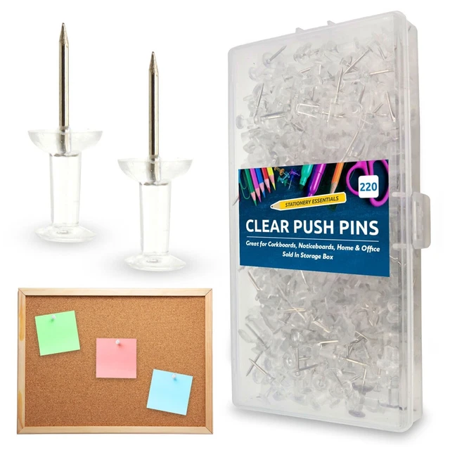 220-660 CLEAR PUSH Pins For Cork Board | Thumb Tacks Notice Bulletin ...