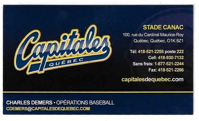 QUEBEC CAPITALES CAN-AM Frontier League Baseball Business Card ...