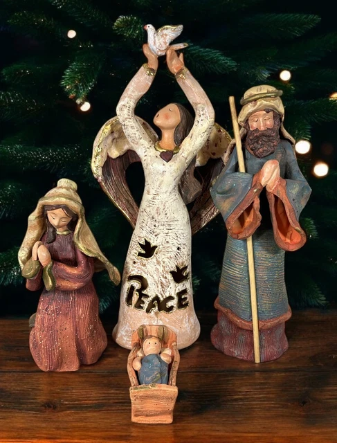 ROMAN INC. 4 Piece Nativity Set Jesus Mary Joseph Angel of Peace, Resin ...