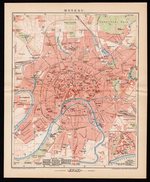 ANTIQUE MAP. RUSSIAN EMPIRE. CITY MAP OF MOSCOW. Circa 1892 £50.00 ...