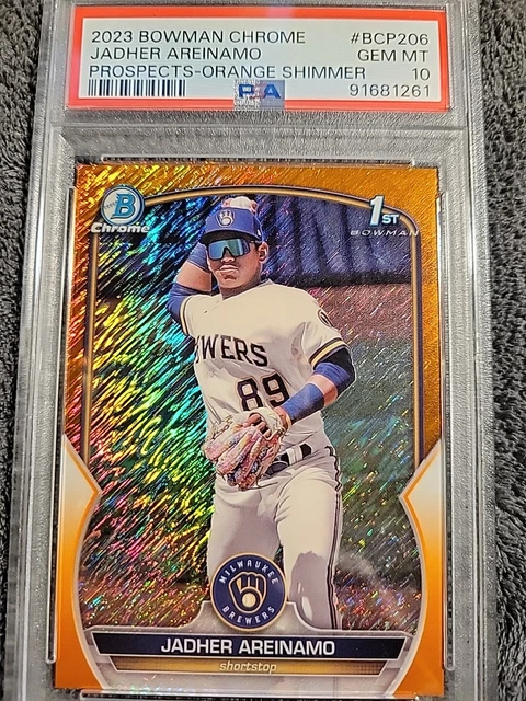 2023 BOWMAN CHROME Jadher Areinamo 1er scintillement orange /25 brasseurs BCP-206 PSA 10 EUR 101 ...