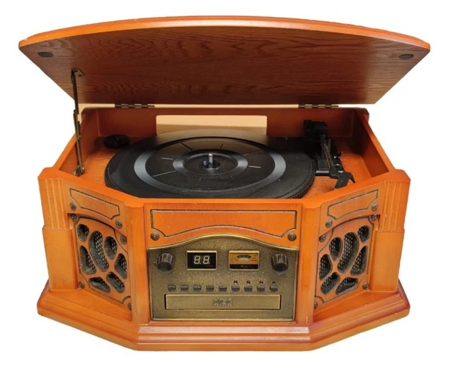WOODEN PHONOGRAPH AM/FM ,CD And Cassette Player MODEL : DB041503 Very ...