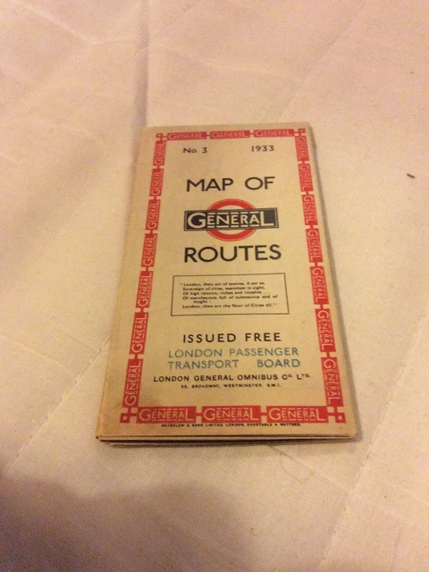 MAP OF GENERAL Routes - No.3 - 1933 - General - London Underground £19. ...
