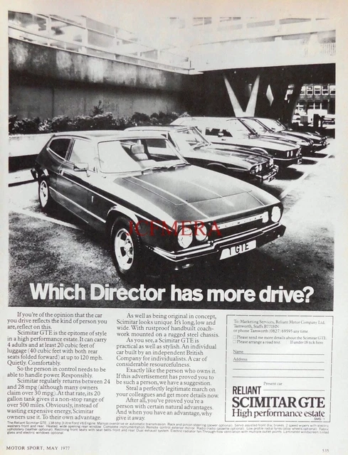 RELIANT 'SCIMITAR GTE' Motor Car ADVERT Original Vintage 1977 Print Ad ...
