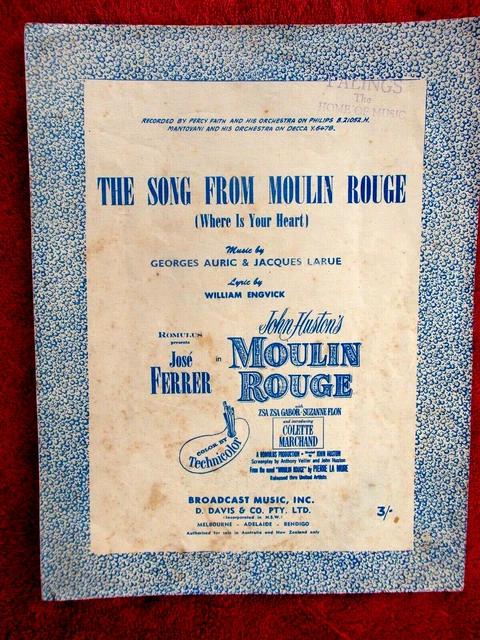 THE SONG FROM Moulin Rouge [Where Is Your Heart] Vintage Sheet Music $8 ...