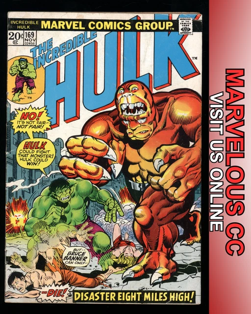 1973 MARVEL HULK #169 1ère apparition bi-bête Modok Betty Talbot Trimpe ...