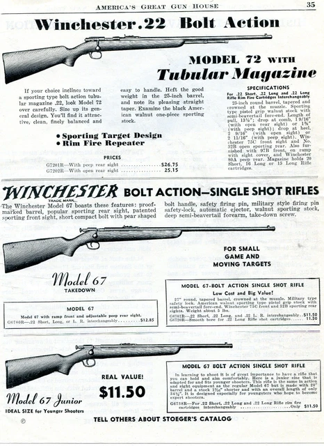 1948 PRINT AD of Winchester Model 72 & 67 Bolt action Rifle $9.99 ...