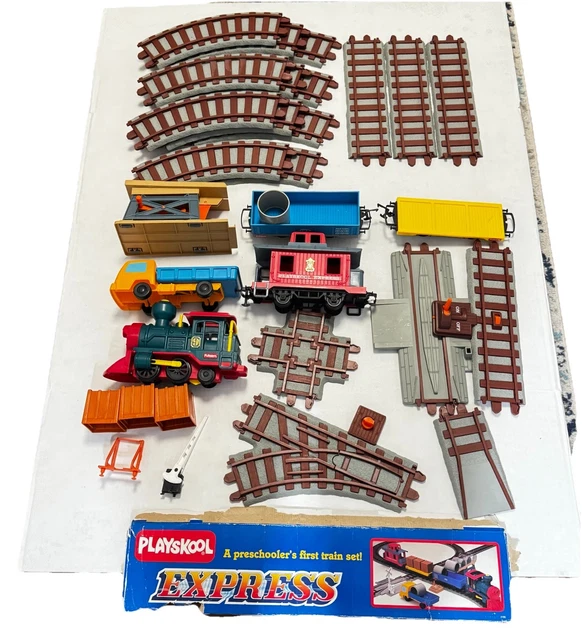 VINTAGE 1988 PLAYSKOOL Express Train Engine Hauler Loader Set Lot ...