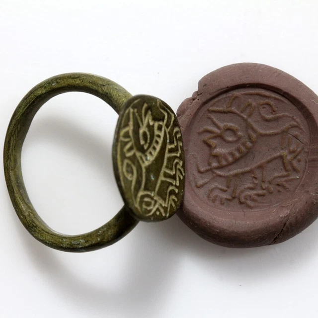 MEDIEVAL ANGLO SAXON bronze seal ring circa 900-1000 A.D, depicting a ...