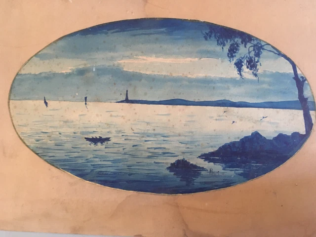 MOLTO BELLO DISEGNO Wash Inchiostro Cartone XIX Quadro Barca Mare ...