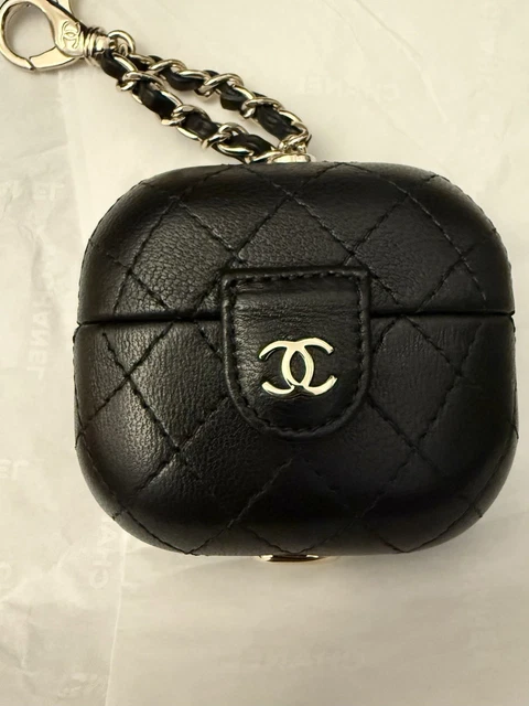 CHANEL 🖤 AIRPOD Case Holder Quilted Black Leather RARE Excellent ...