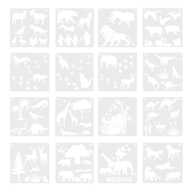 16 SHEETS ART Drawing Stencils Painting Templates Animals Themed Kids ...