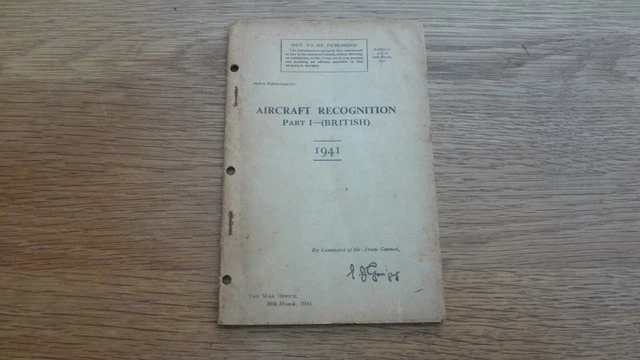 WW2 ORIGINAL 1941 War Office Booklet Aircraft Recognition Pt 1 British ...