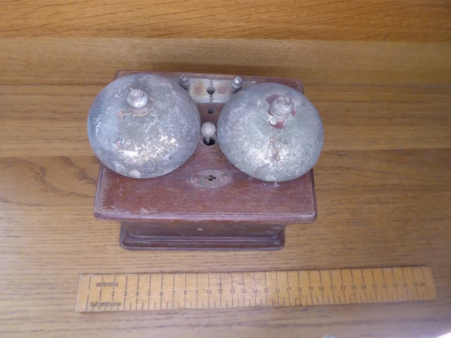 VINTAGE TELEPHONE DOUBLE Bell Box.Wooden Telephone bell ringer unit -2 ...