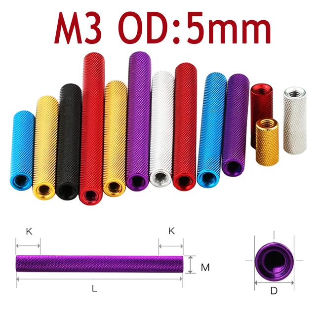 M3 KNURLED ALUMINUM Threaded Sleeve Rod Bar Stud Round Connector Nut ...