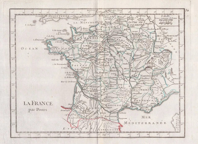 FRANCE GRAVURE CARTE Map Gravure sur Cuivre Engraving Le Rouge 1767 EUR ...