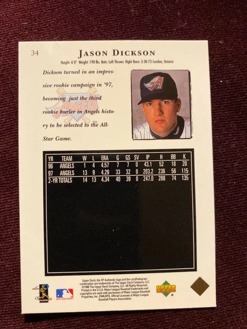 1998 SP AUTHENTIC #34 Angels Jason Dickson Baseball Card EUR 1,54 ...