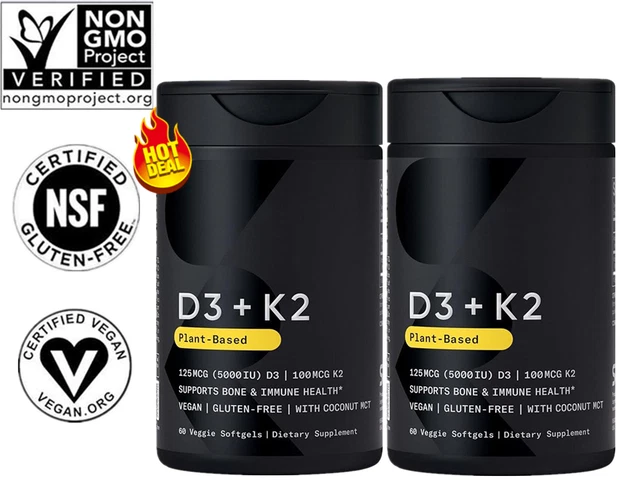 VITAMIN D3 K2 with Coconut Oil | Plant Based Vitamin K2 MK7 + Vegan D3 ...