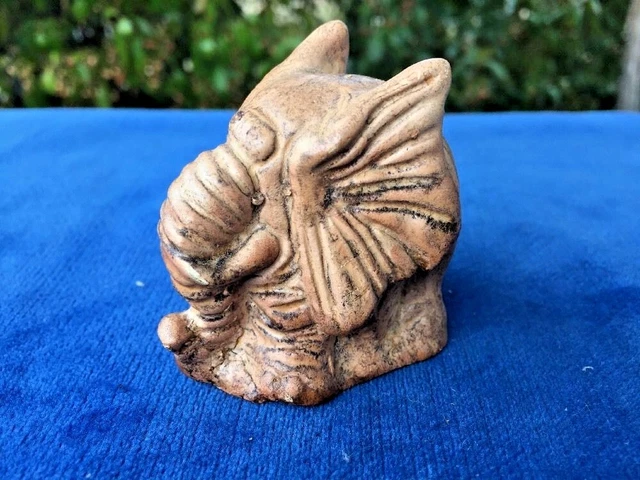 Antique Big Dumbo Ears And Wrinkles Elephant Stone Carved Original Estate
