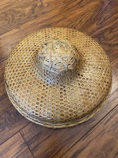 VINTAGE ASIAN CONICAL Hat Chinese Coolie Rice Paddy Farmers Straw ...