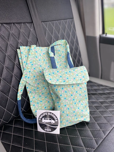 CAMPERVAN / MOTORHOME WASTE BIN or STORAGE SET X 2 BAGS -green flowers ...