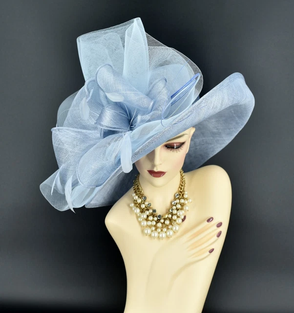 M22020( LIGHT BLUE )Kentucky Derby Church Wedding Wide Brim Sinamay ...