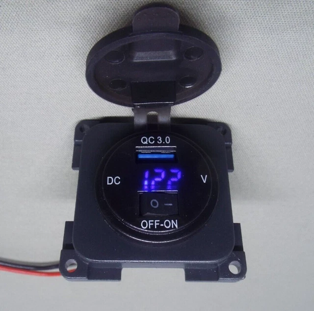 CBE PLATE CARAVAN Camper Van Motorhome 12v QC USB Socket BLUE Voltmeter ...